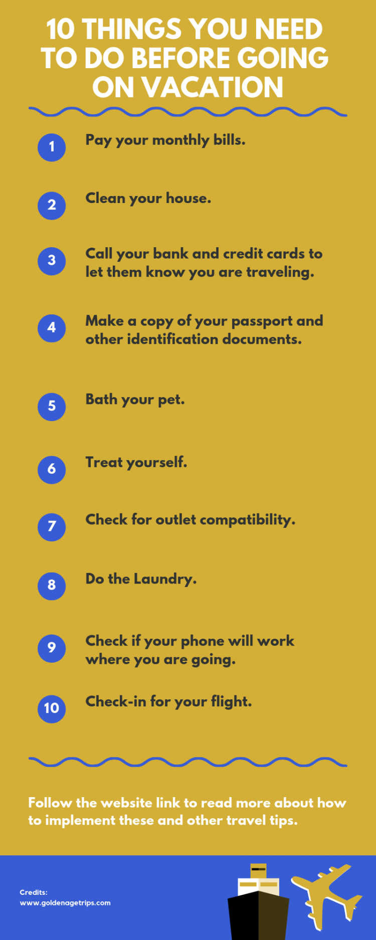 10 Things You Need to Do Before Going on Vacation - Golden Age Trips